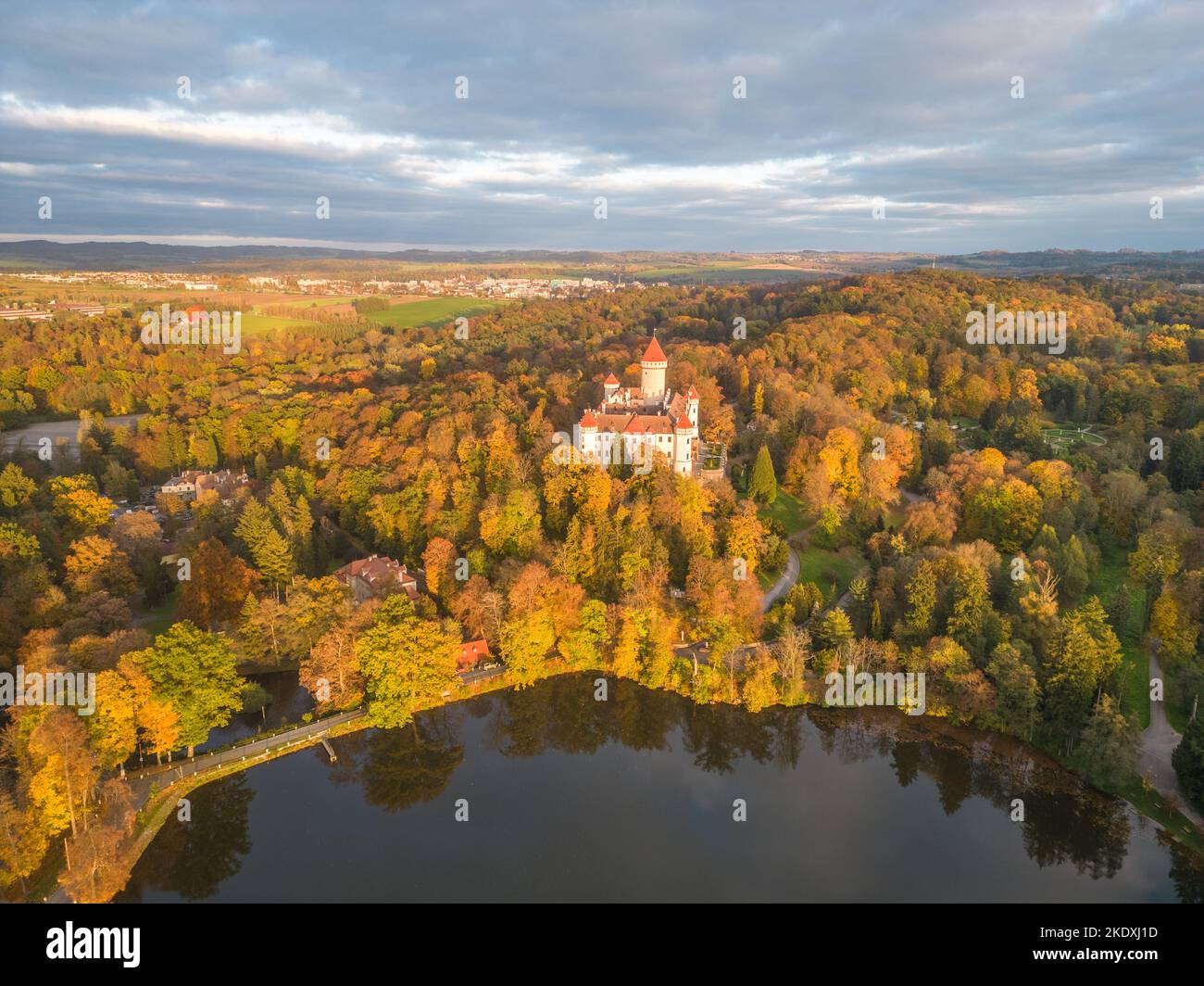 Konopiste medieval castle and Konopistsky water reservoir. Benesov ...