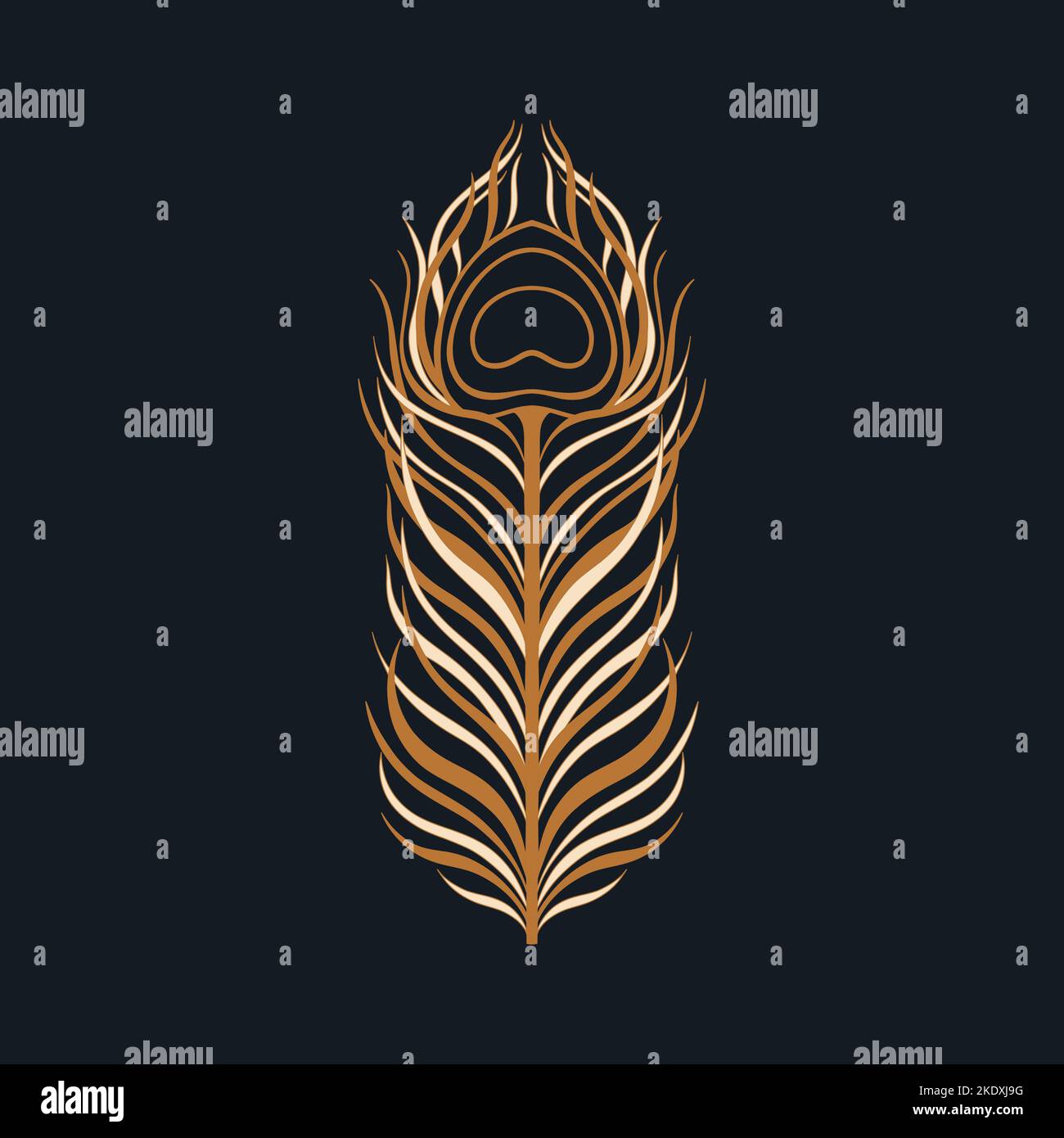 Peacock golden feather single vintage style set. Art deco, nouveau 1920 ...