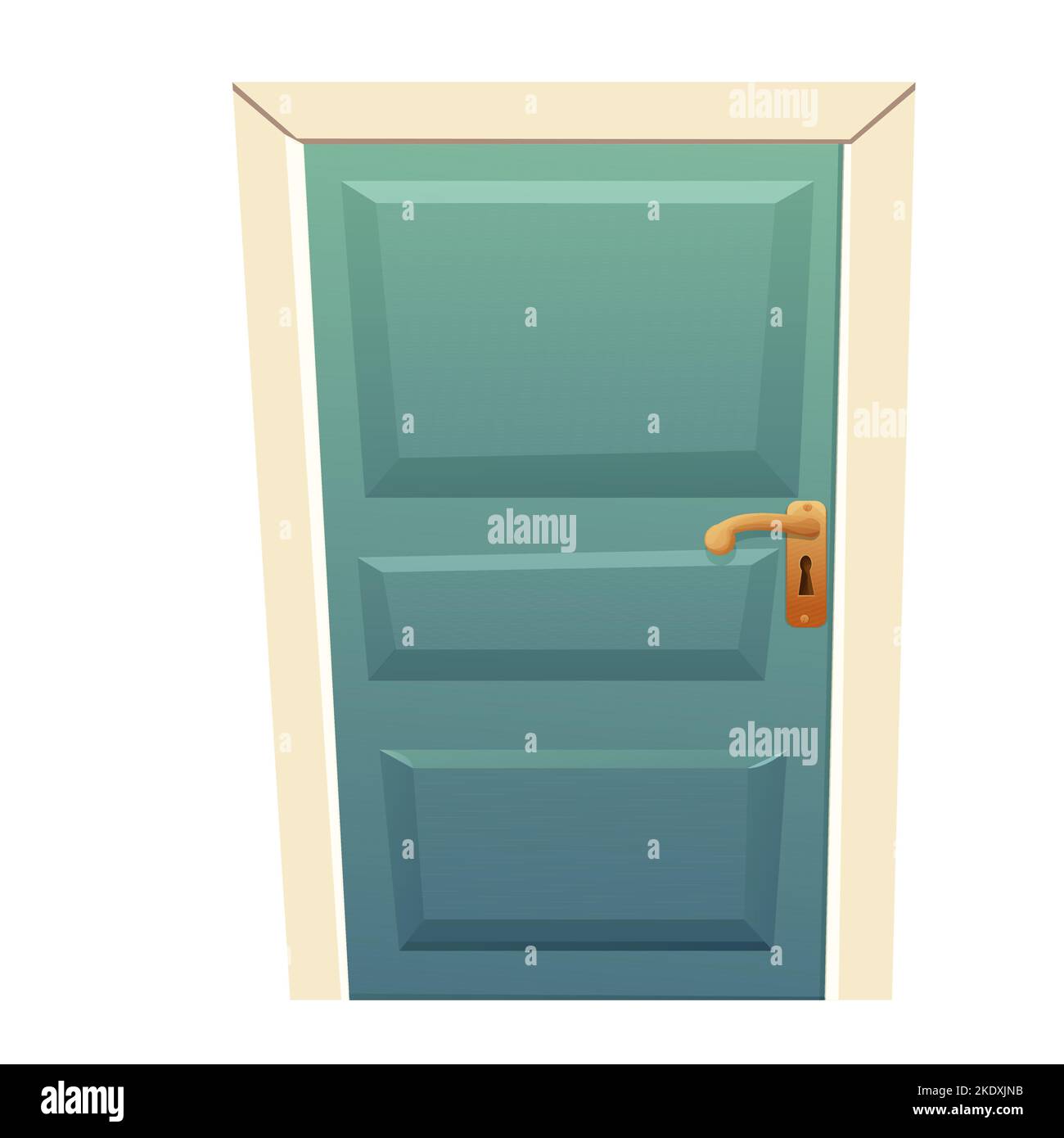 Blue comic wooden door, locked, detailed in cartoon style isolated on ...