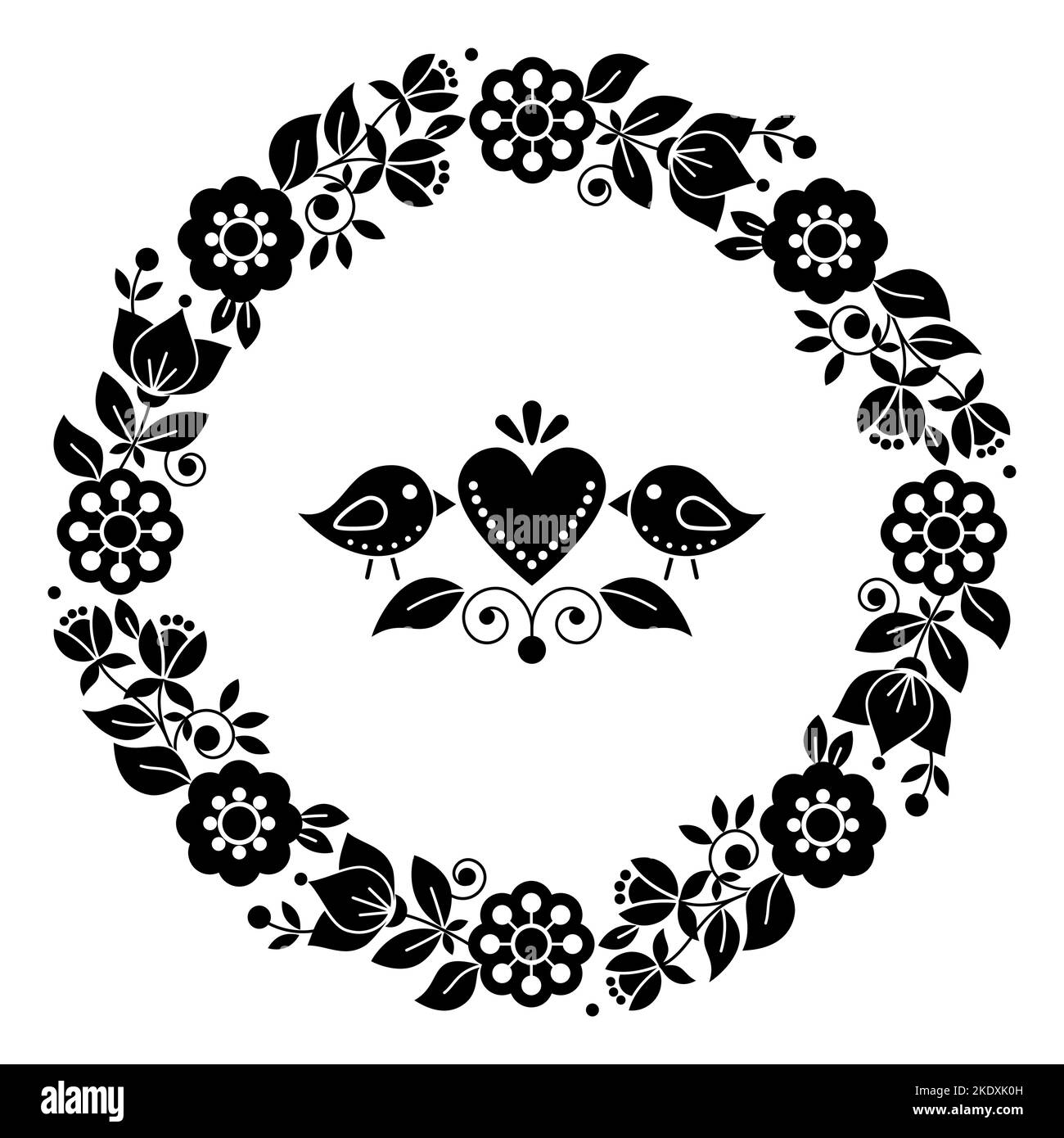 Scandinavian, Nordic folk art vector Valentine's Day greeting card or ...