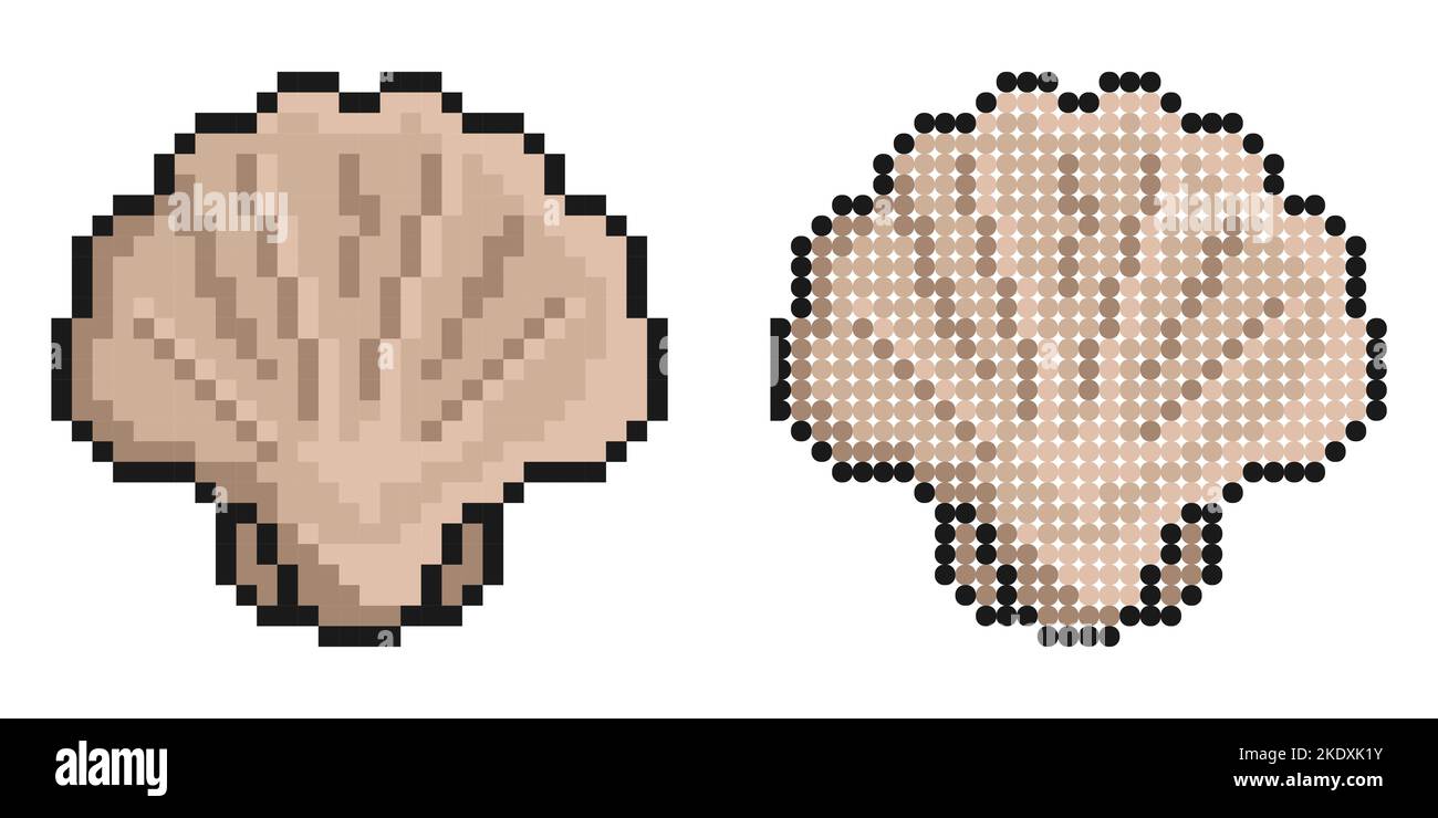 Pixel icon. Closed sea shell. Scallop, edible shellfish and seafood ...
