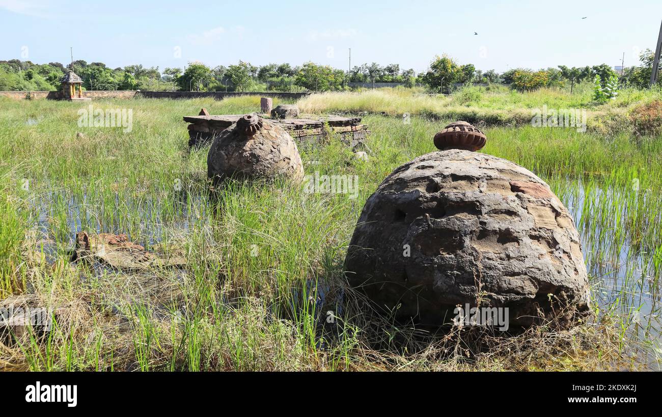 Broken remains of Bhuj Chhatedi tops destroyed in 2001 earthquake, Bhuj ...
