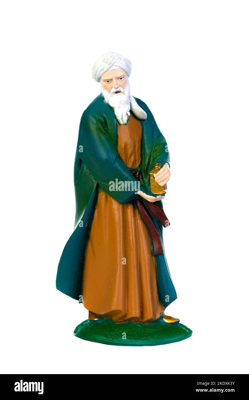 The Christmas magic. Ceramic figure of Melchior one of the wise men ...