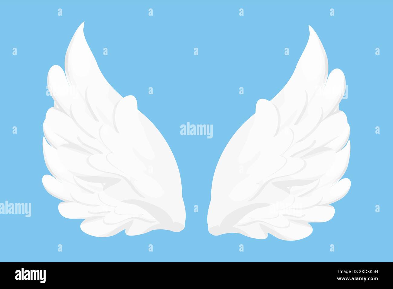 Angel wings white in cartoon style isolated on blue background, design element for decoration ...