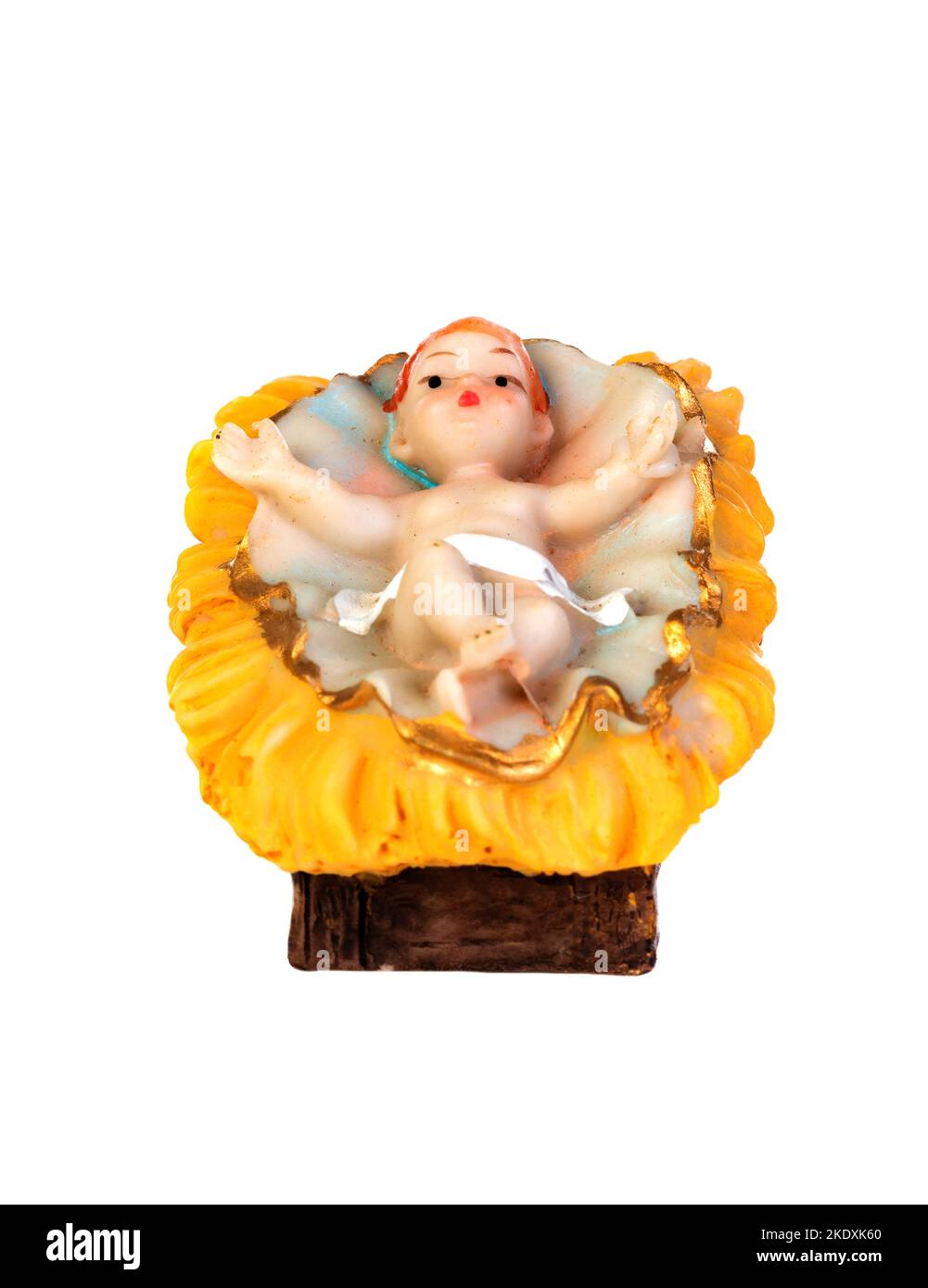 Figurine of baby Jesus Christ in a Christian nativity scene isolated on ...