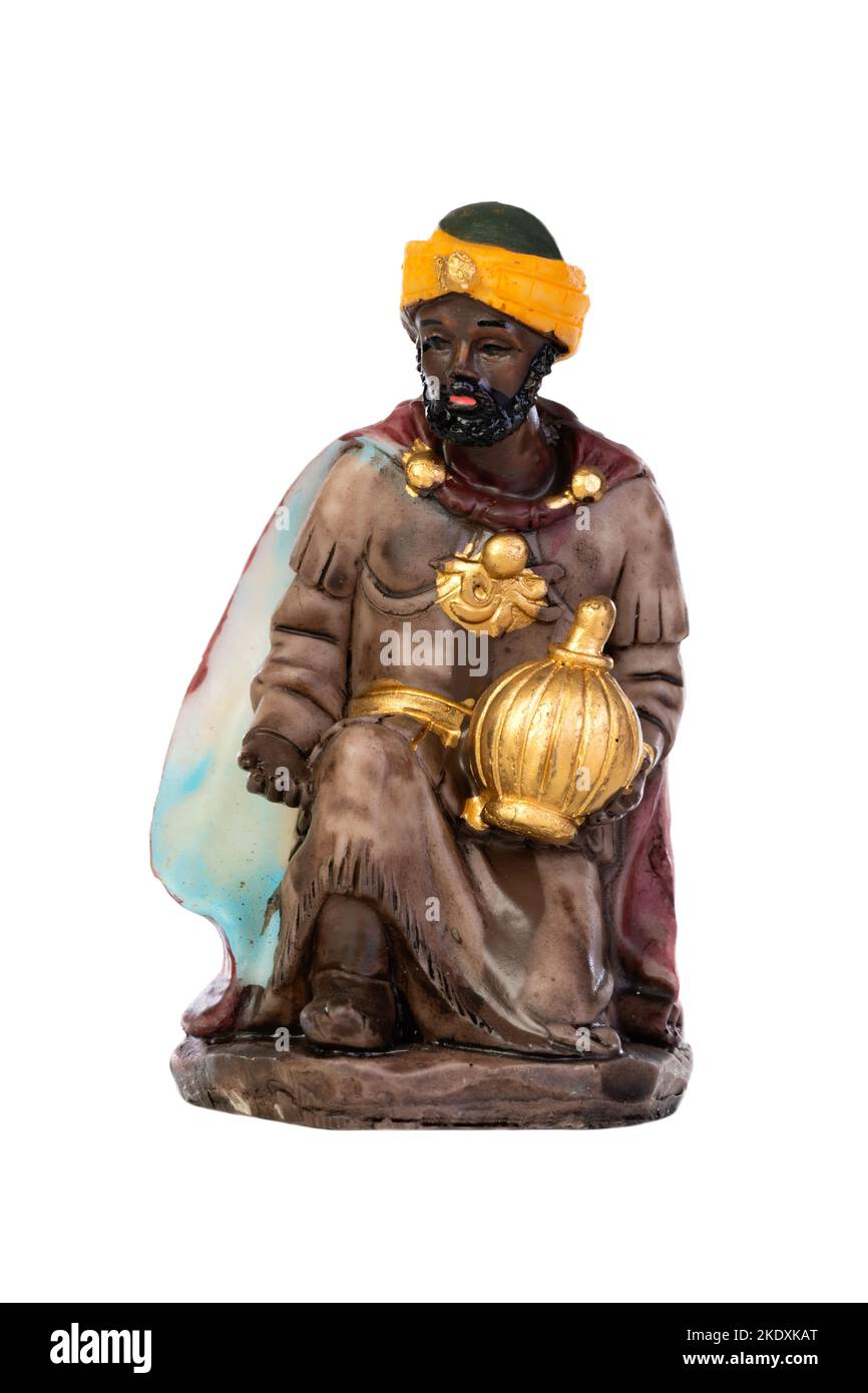 The Christmas magic. Ceramic figure of Balthazar, one of the wise men ...