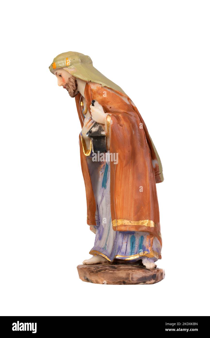 Ceramic figure representing Joseph. Man ceramic figure isolated on a ...