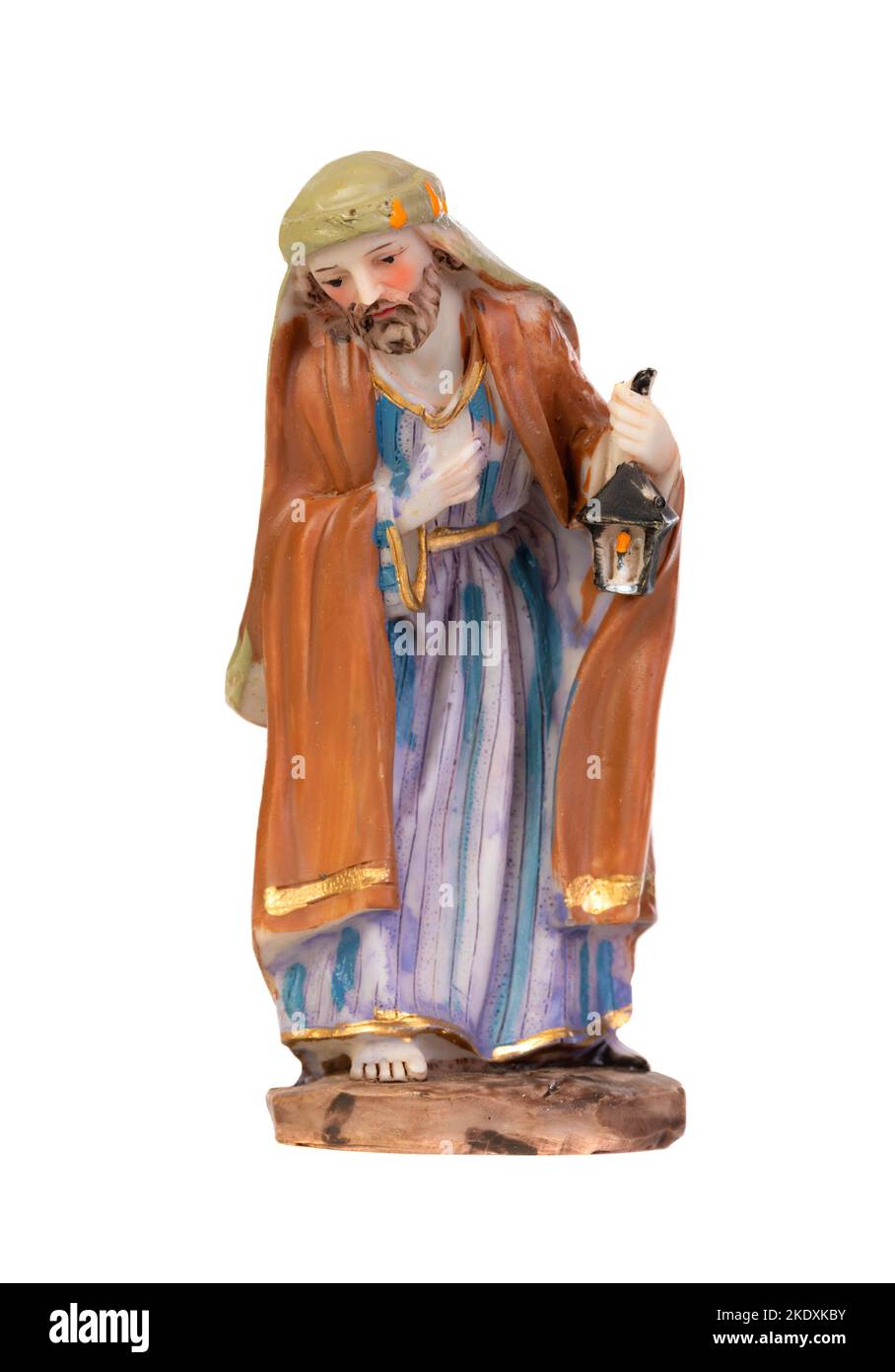 Ceramic figure representing Joseph. Man ceramic figure isolated on a ...
