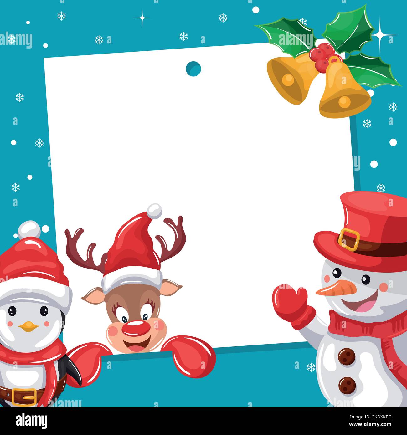 Merry christmas frame for picture with penguin, santa claus reindeer ...