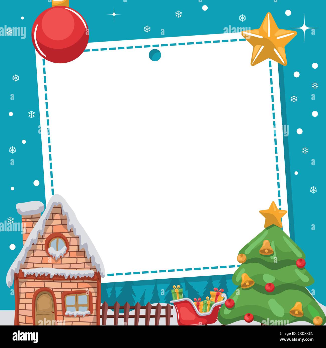 Merry christmas frame for picture with santa claus house, sleigh and ...