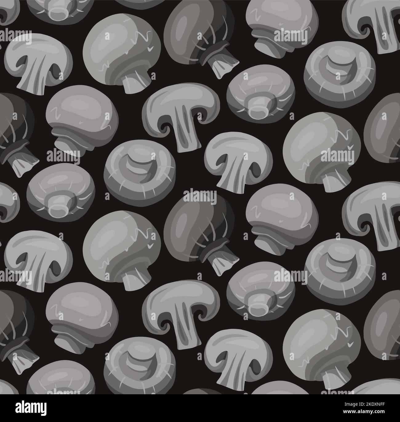 Seamless monochrome pattern of flat hand drawn champignon mushrooms on ...