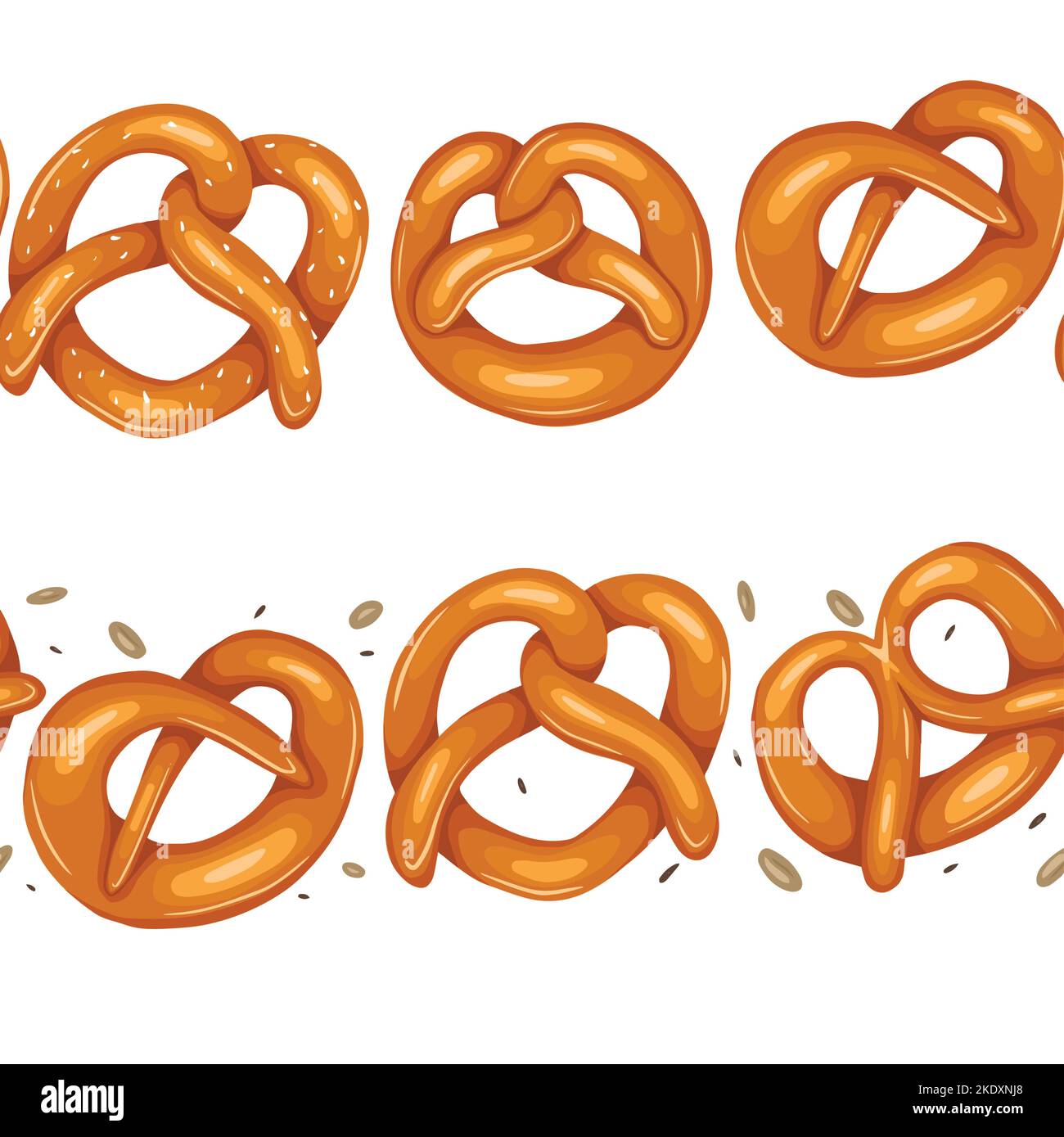 Set of seamless borders with pretzels. Vector frieze with German bakery ...