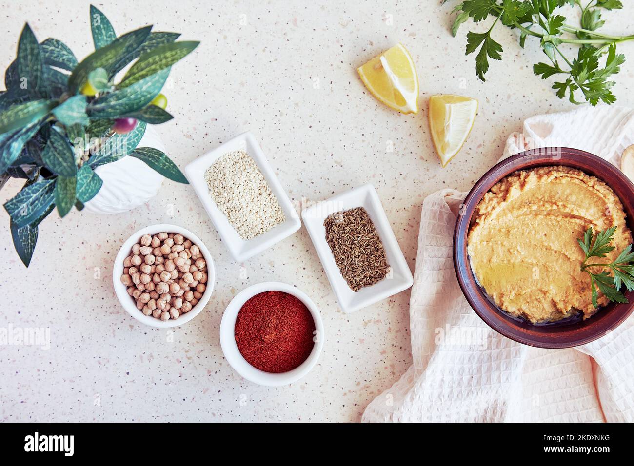 Traditional hummus spread - cooked, smashed chickpeas, tahini, olive ...