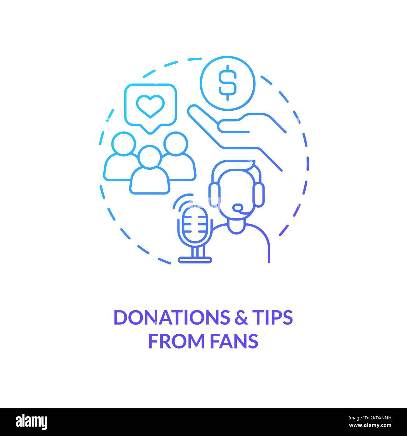 Donations and tips from followers blue gradient concept icon Stock ...
