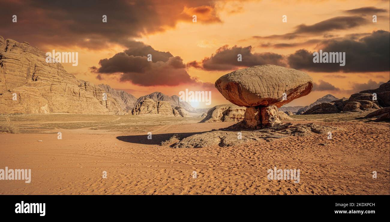 famous rock formation in the wadi rum desert. Jordan Stock Photo - Alamy