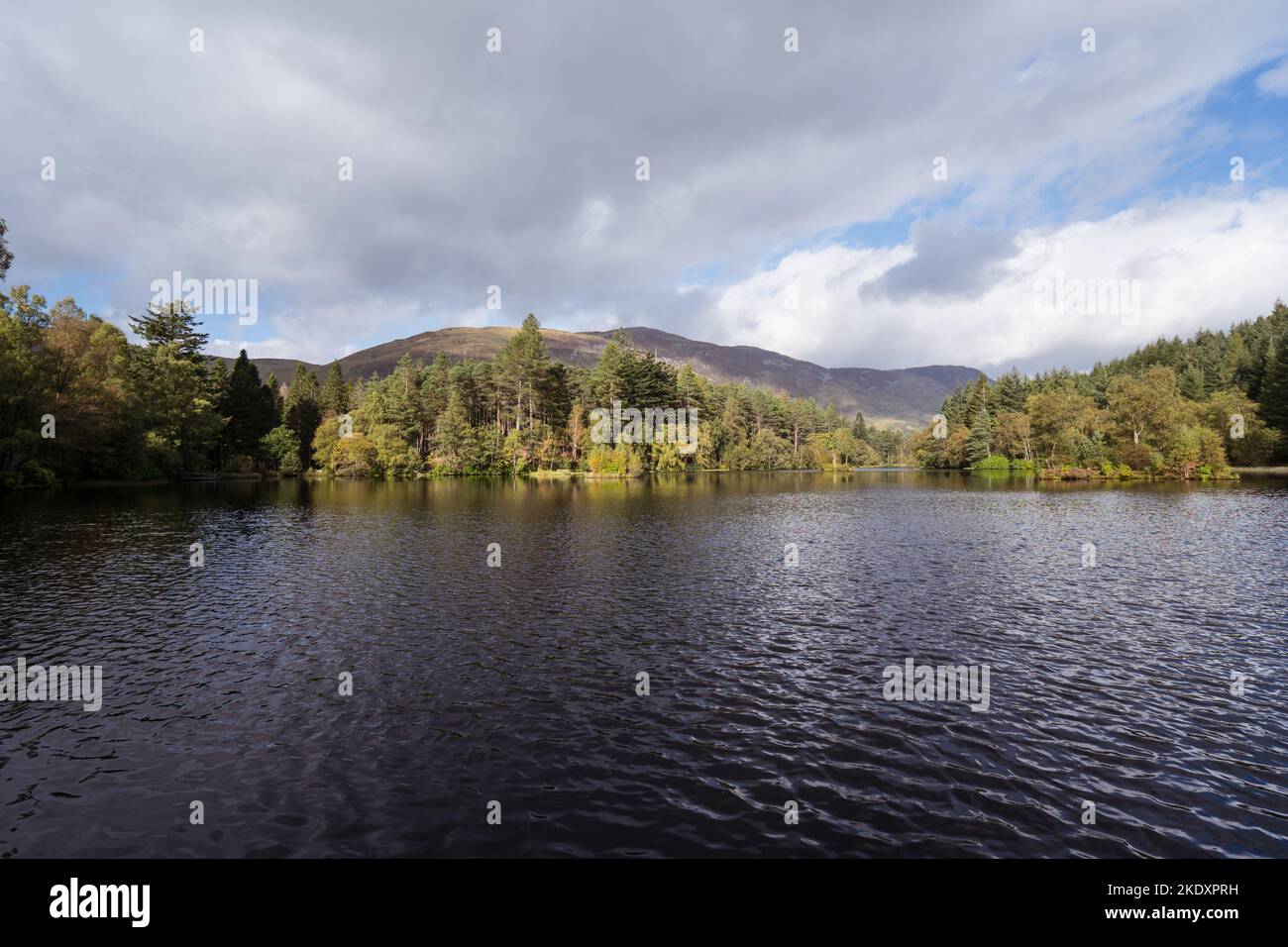 Breathtaking view of glencoe lochan lake surrounded with lush trees on ...