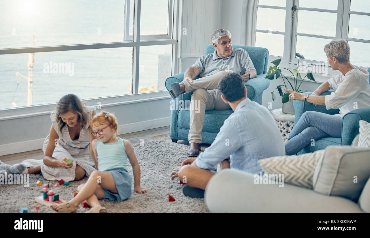 Family, generations and love together in living room with parents ...