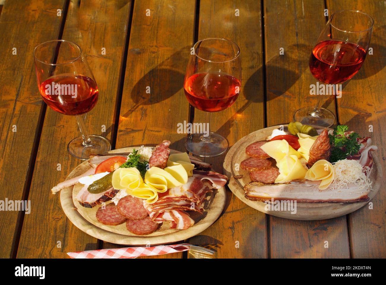 Austria, traditional snack called Brettljause with rose wine named ...