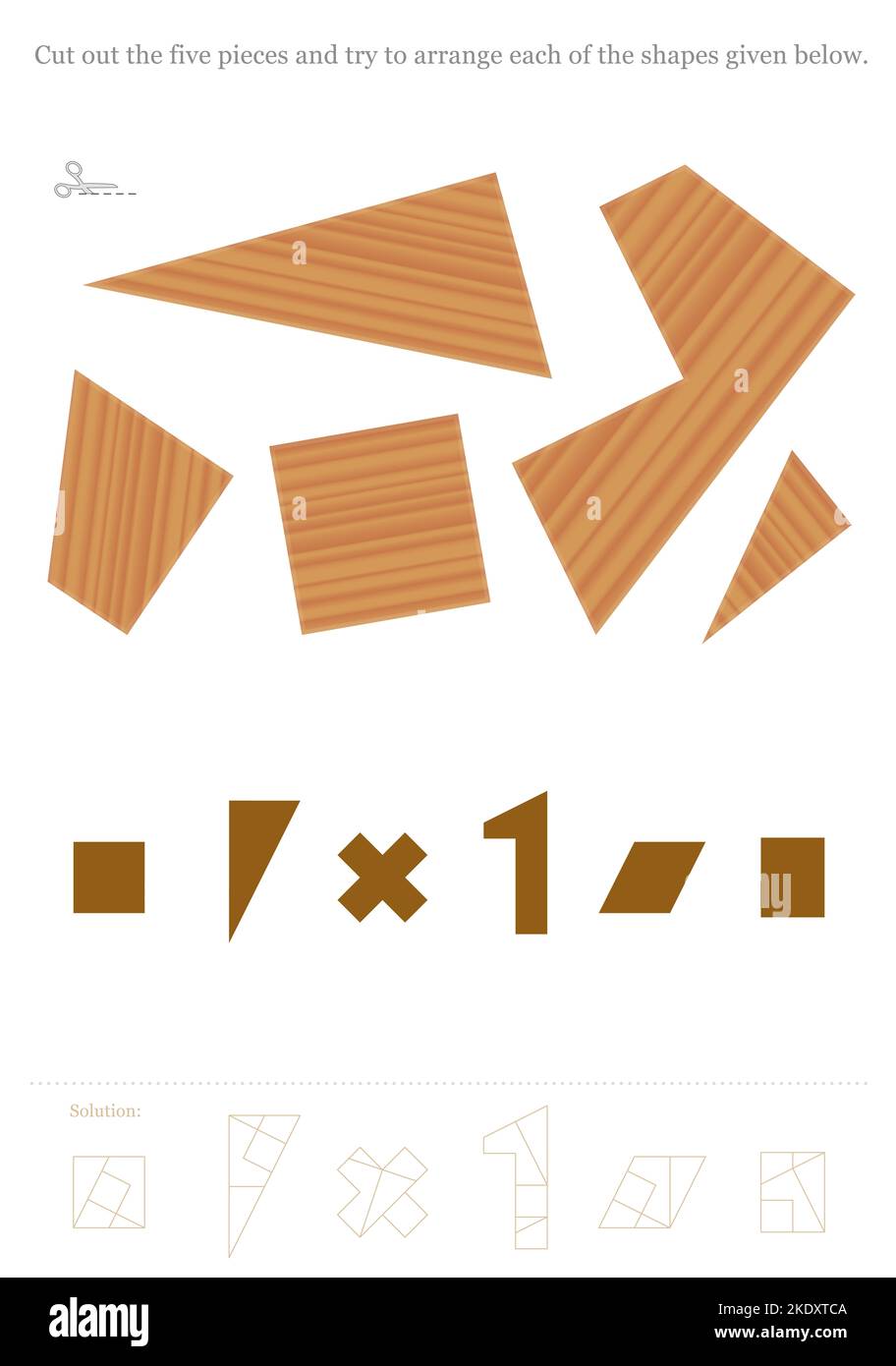 Tiling puzzle to cut out and to arrange different geometrical shapes ...