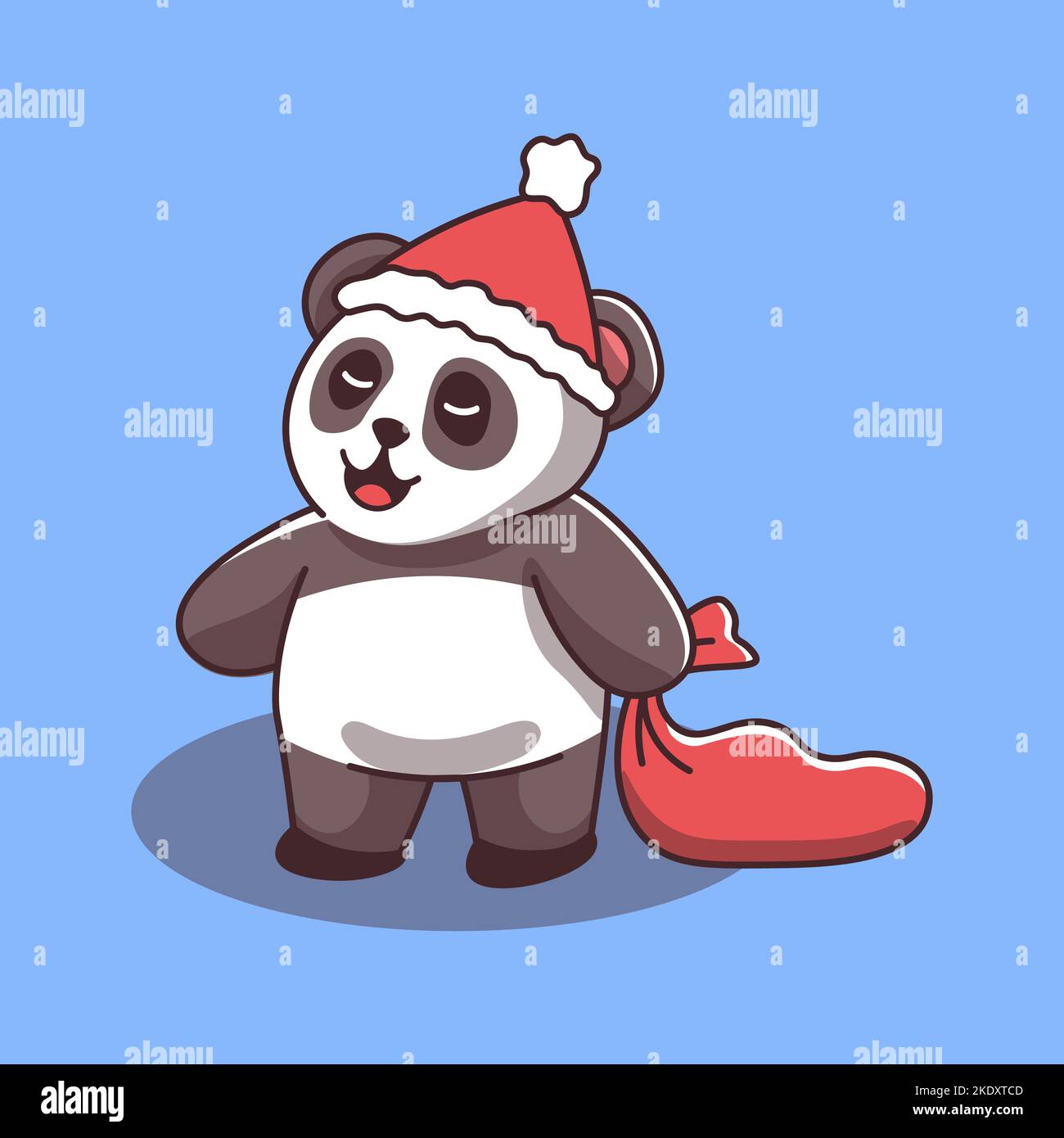 cute panda wearing santa hat holding red sack new year christmas vector ...