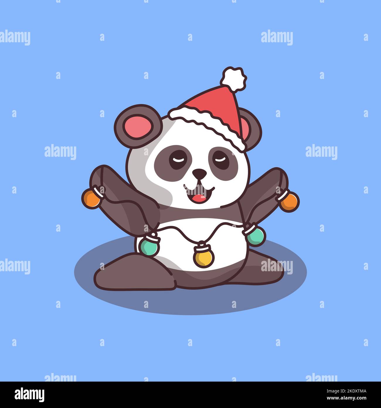 cute panda wearing santa hat holding garland new year christmas vector ...