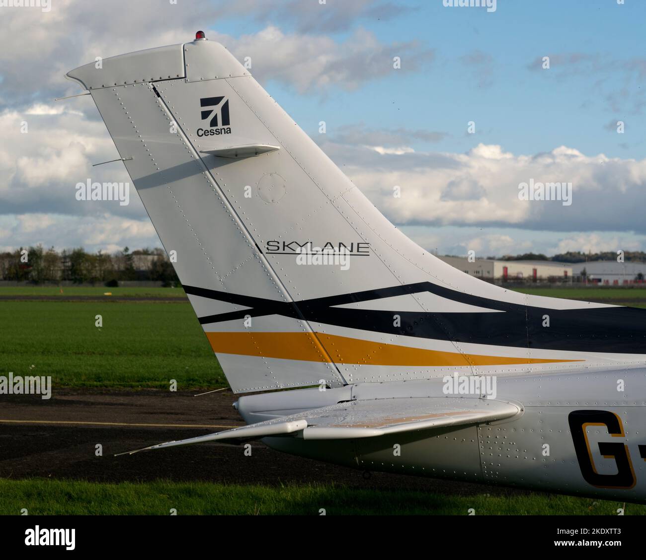 The tail of a Cessna 182T Skylane at Wellesbourne Airfield ...