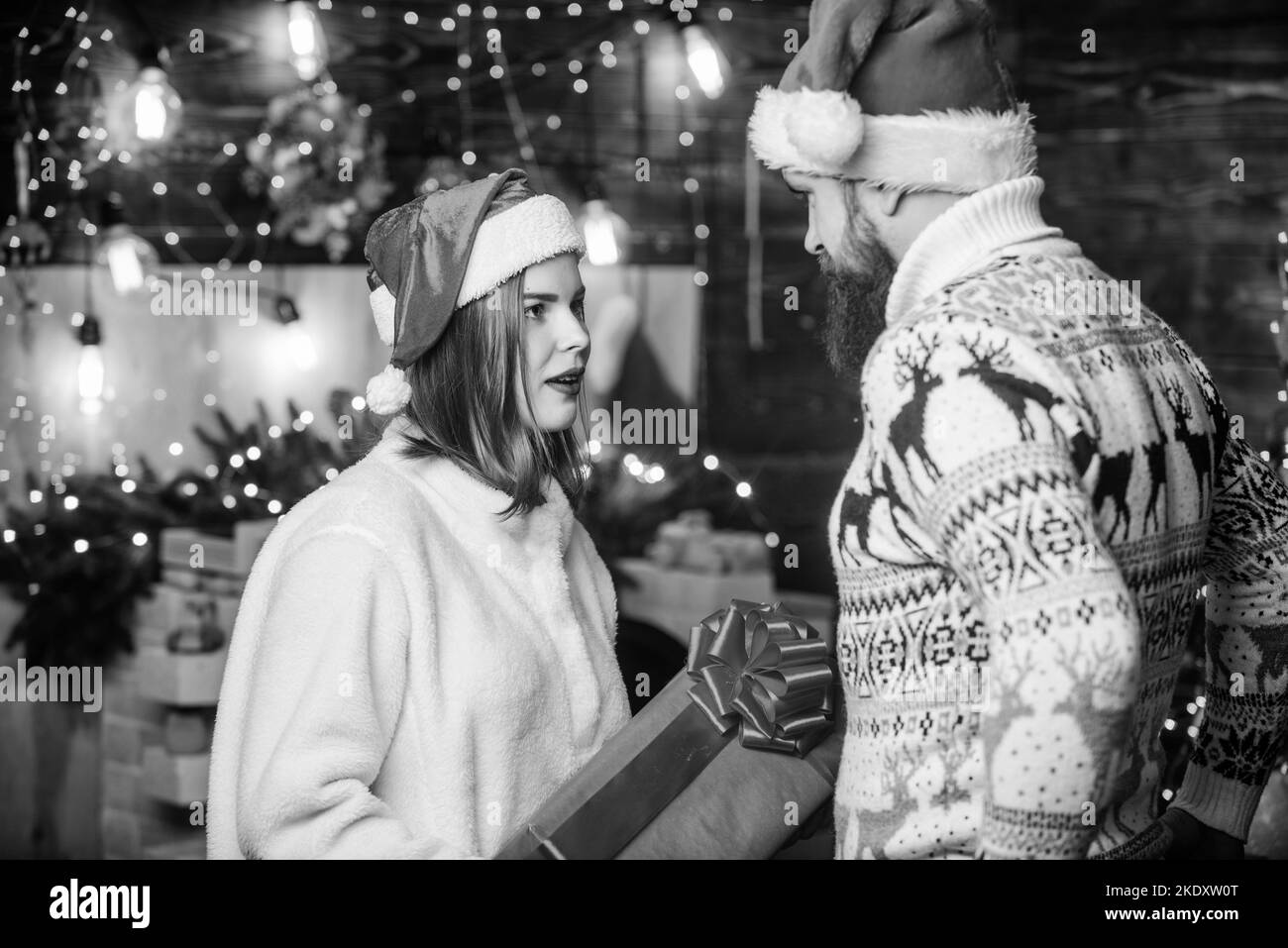 Winter romance. Family tradition. Surprise for dearest. Christmas time ...