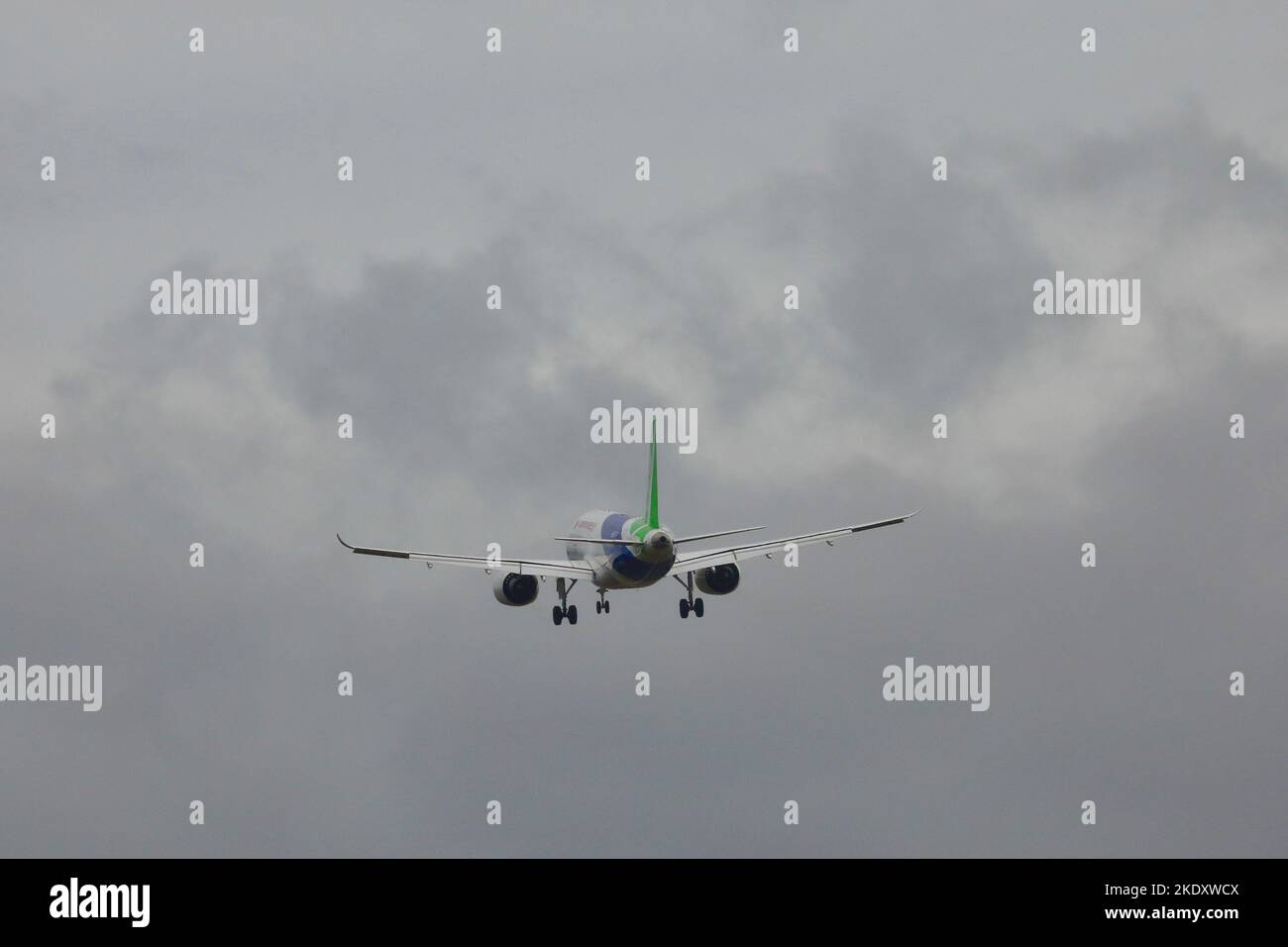The domastic large aircraft C919 is on a test flight before the day of ...