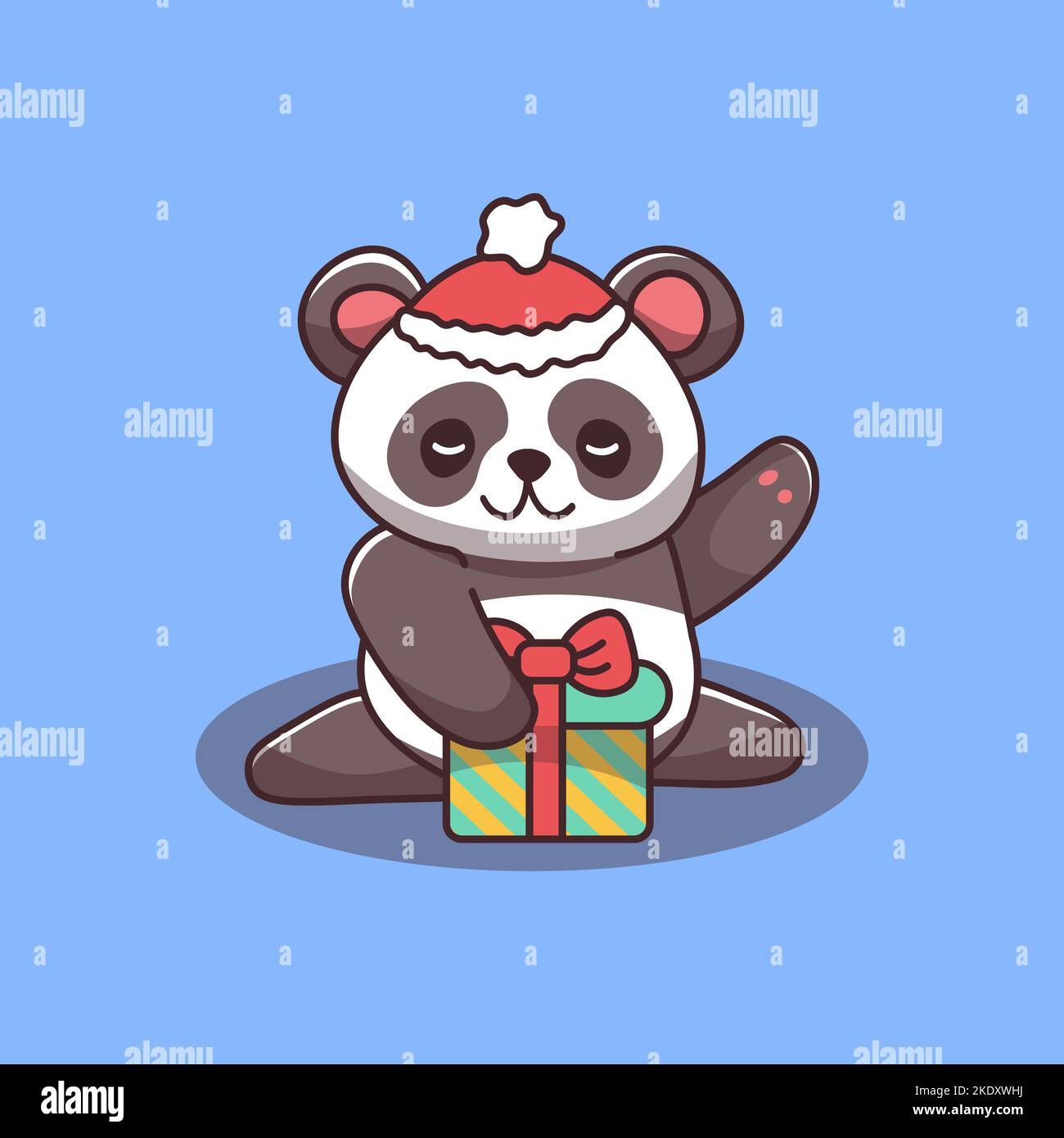 cute new year panda with gift wearing red santa hat new year christmas ...