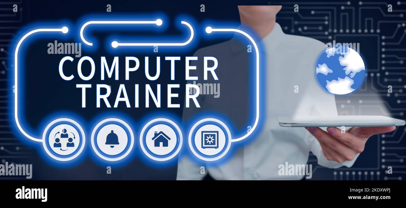 Text caption presenting Computer Trainer, Business idea instruct and ...