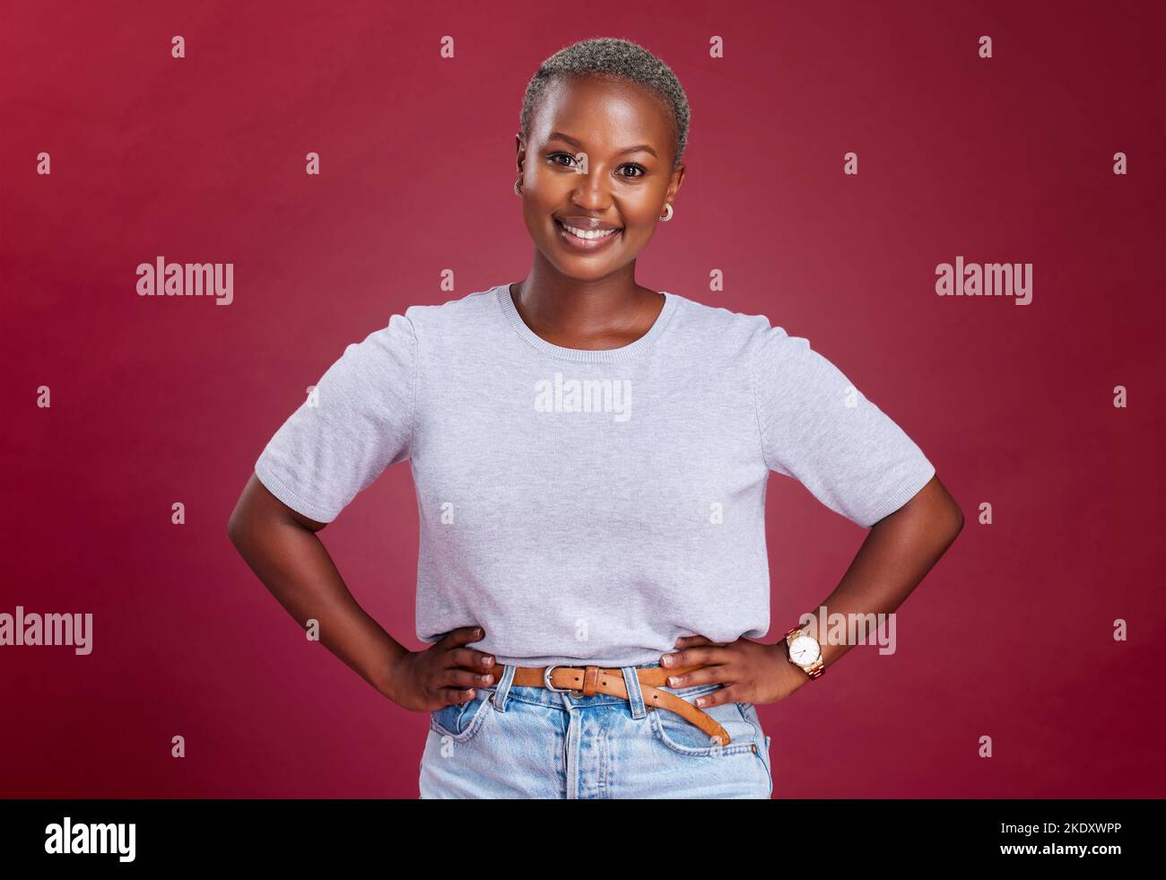 Young, african woman and hands on hips in studio for beauty, fashion ...