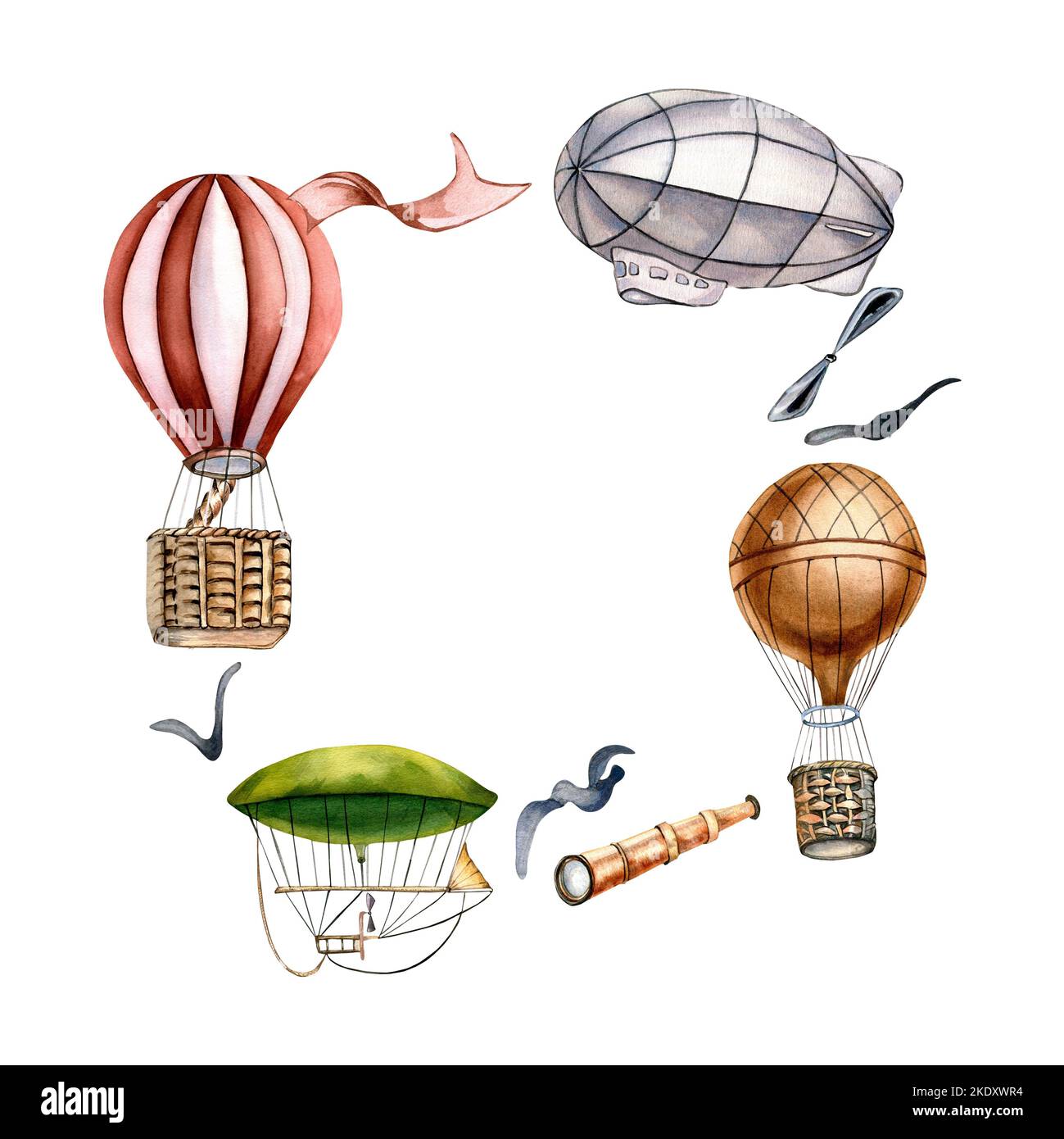 Frame of retro tansports watercolor illustration isolated on white ...