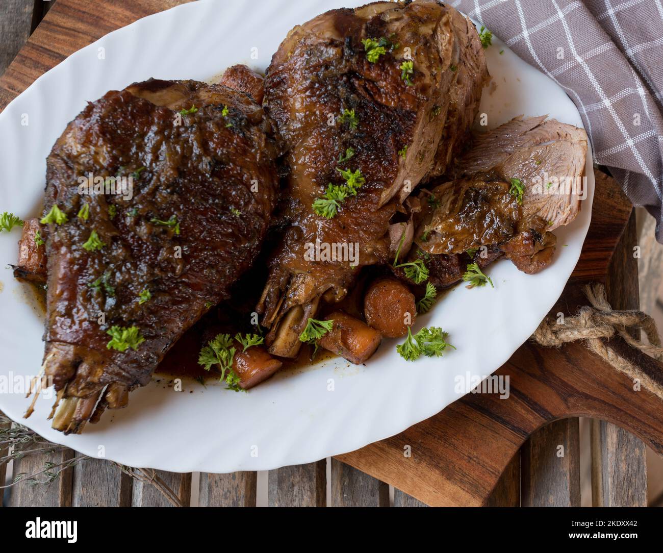 Roasted turkey legs on a roast platter Stock Photo - Alamy