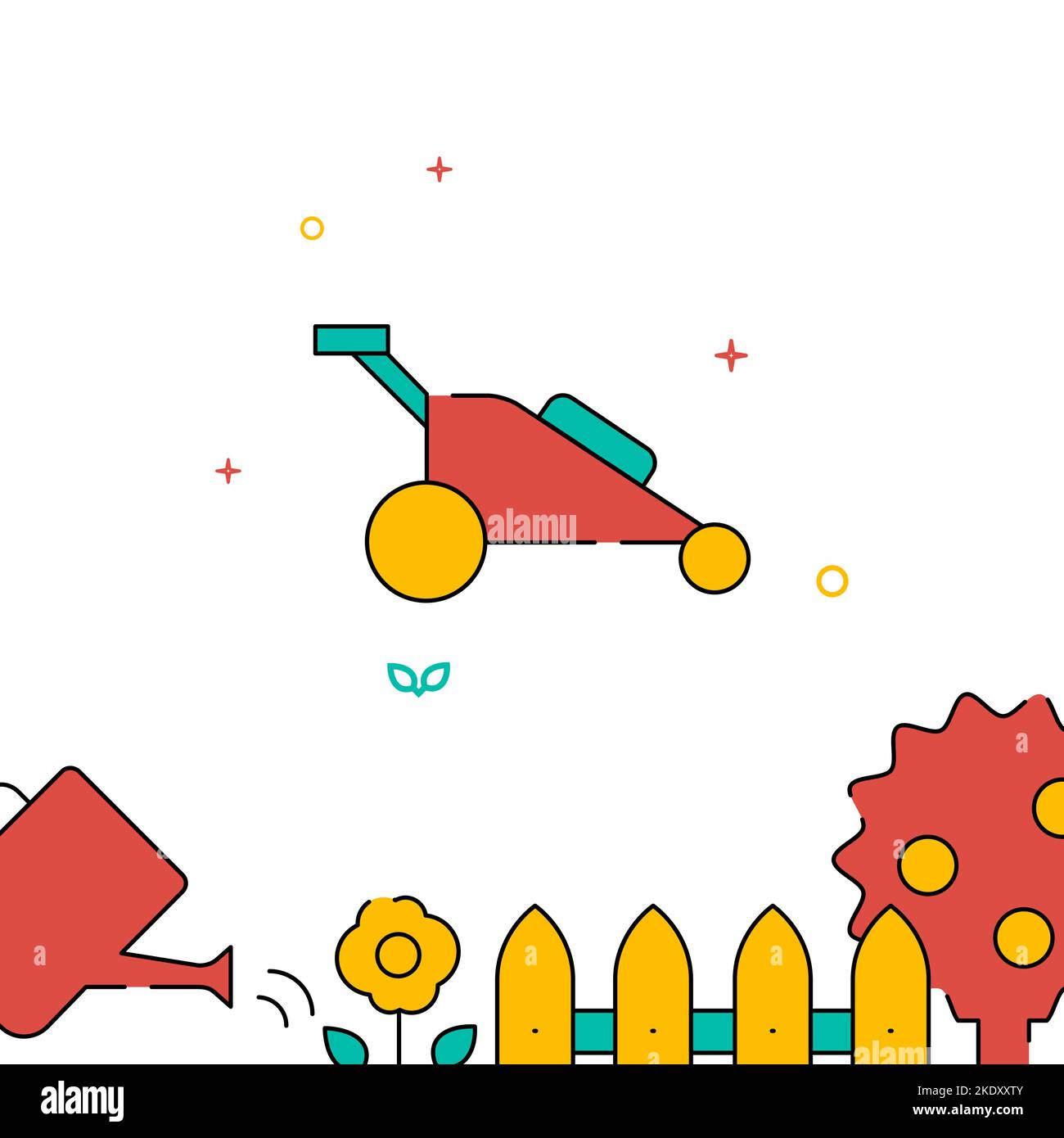 Lawn mower, grass cutter filled line vector icon, simple illustration ...