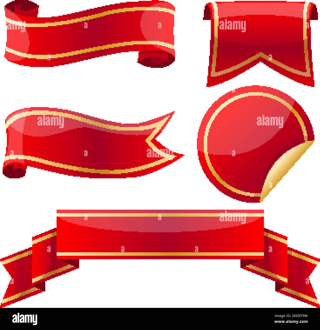ribbon red banner set cartoon vector illustration Stock Vector Image ...