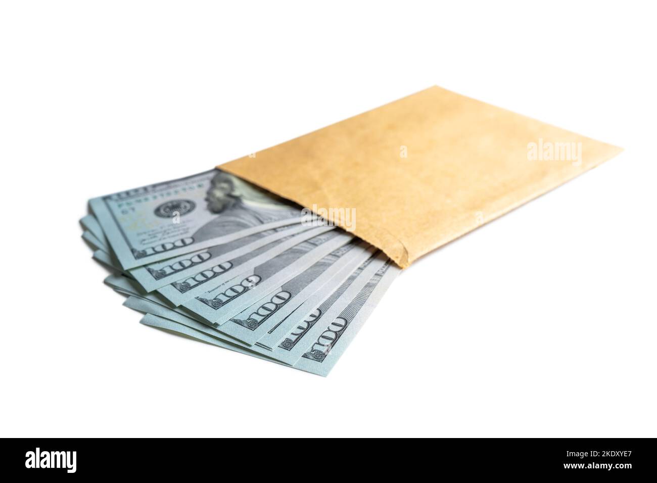 Pile of new design US dollar bills in brown envelope isolated on white ...