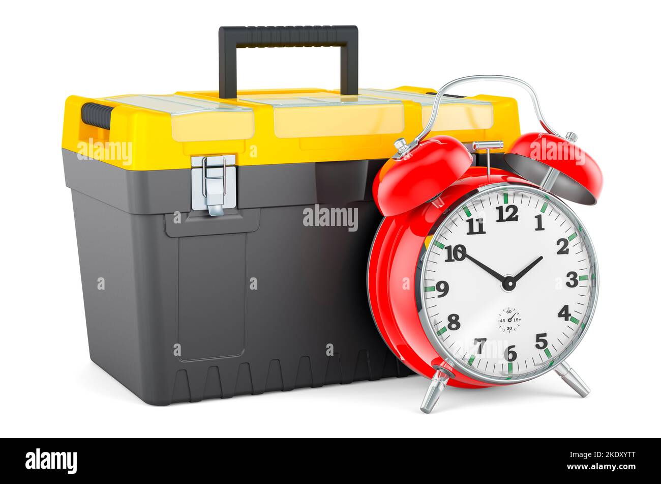 Toolbox with alarm clock, 3D rendering isolated on white background ...