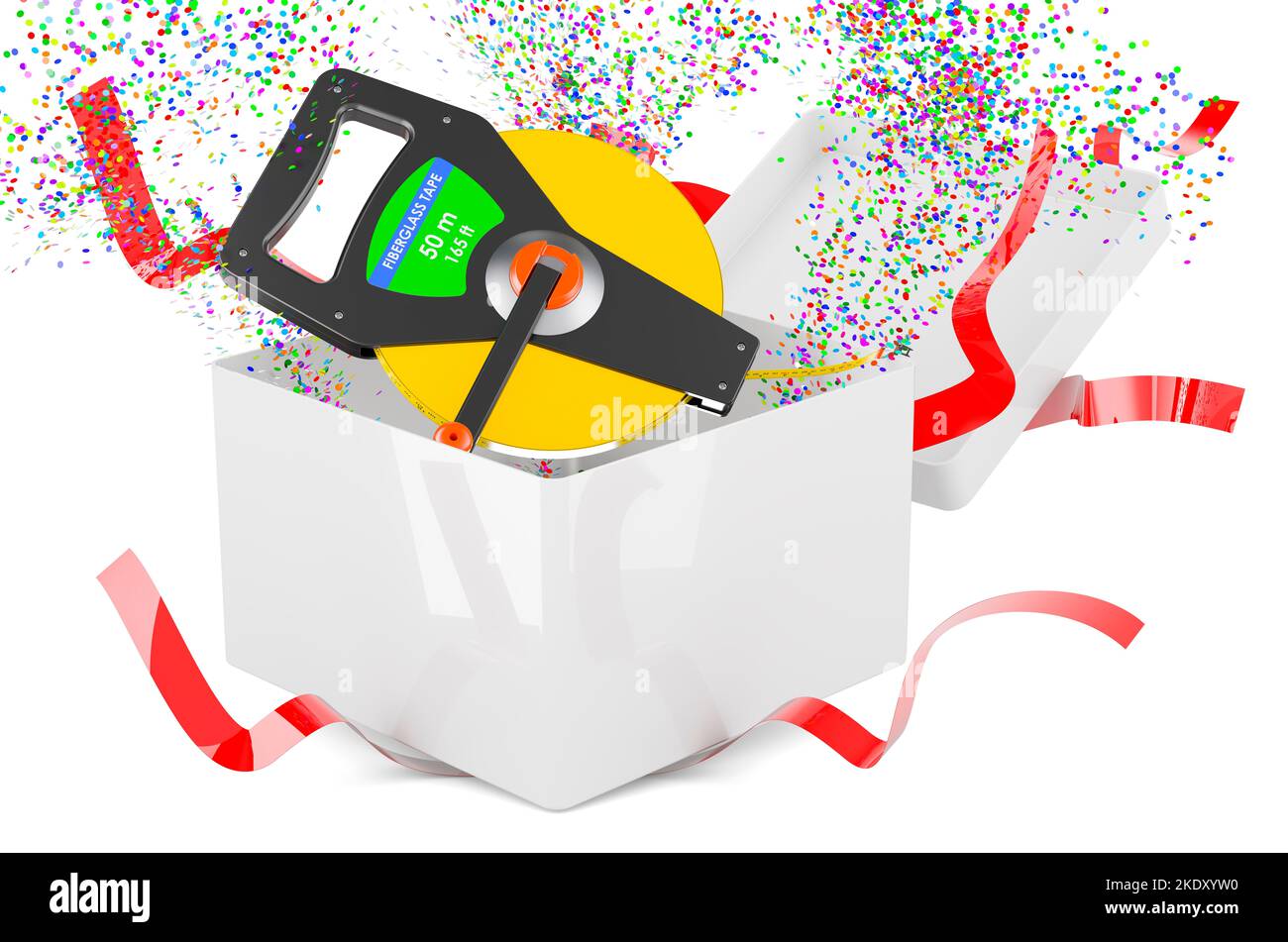 Tape measure inside gift box, gift concept. 3D rendering isolated on ...