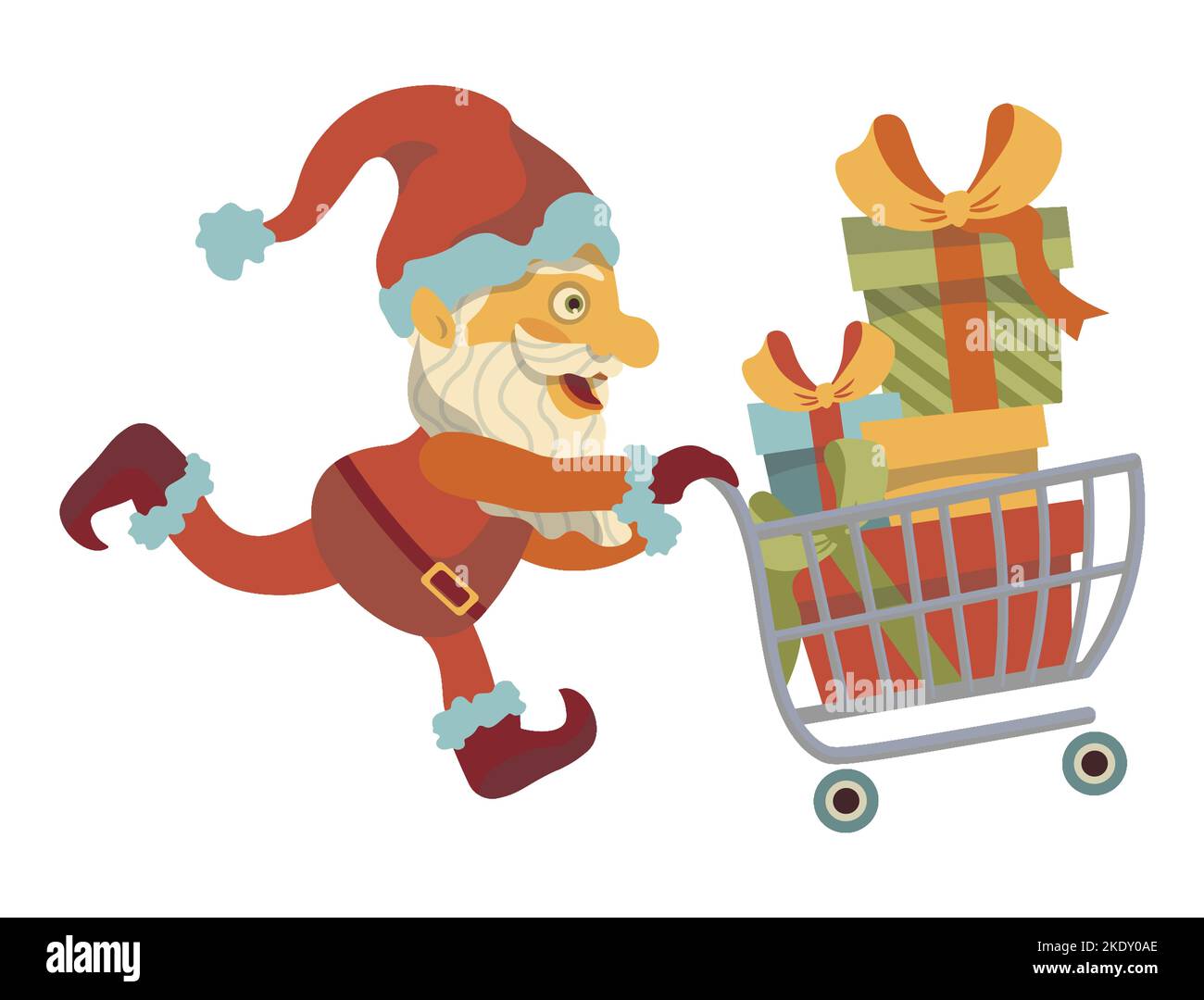 santa on a trolley carries a lot of gifts vector christmas new year ...