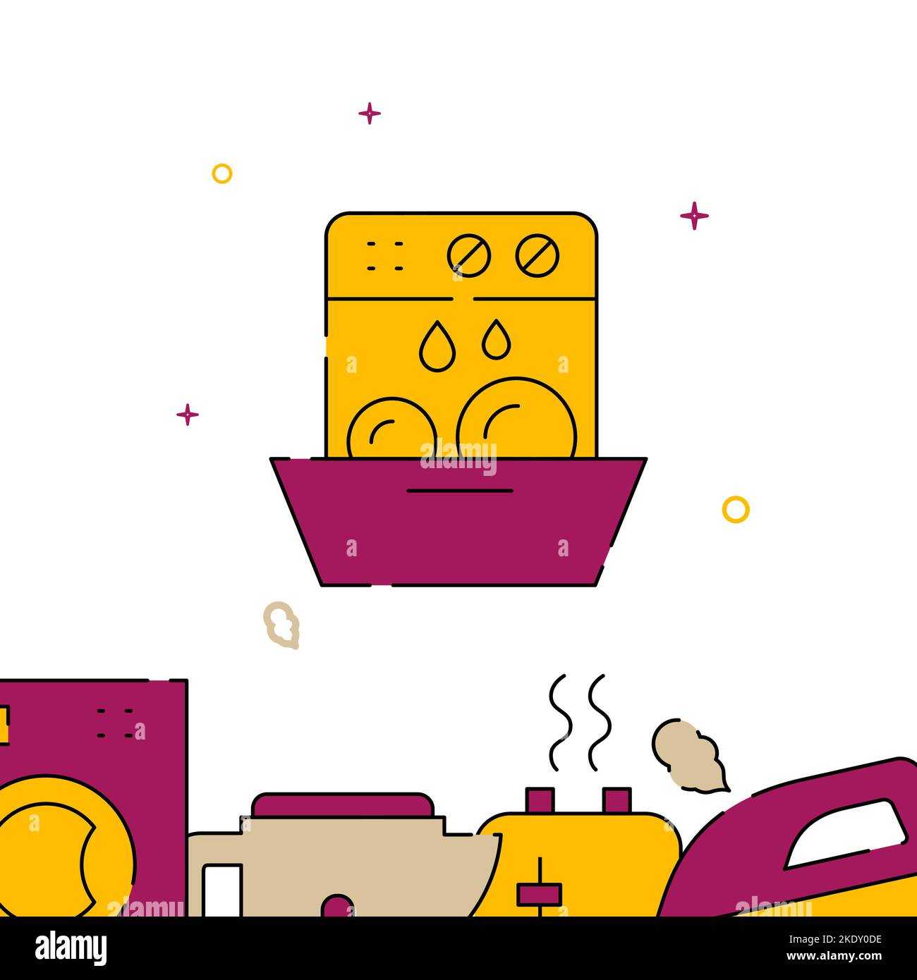 Open dishwasher filled line vector icon, simple illustration, related ...