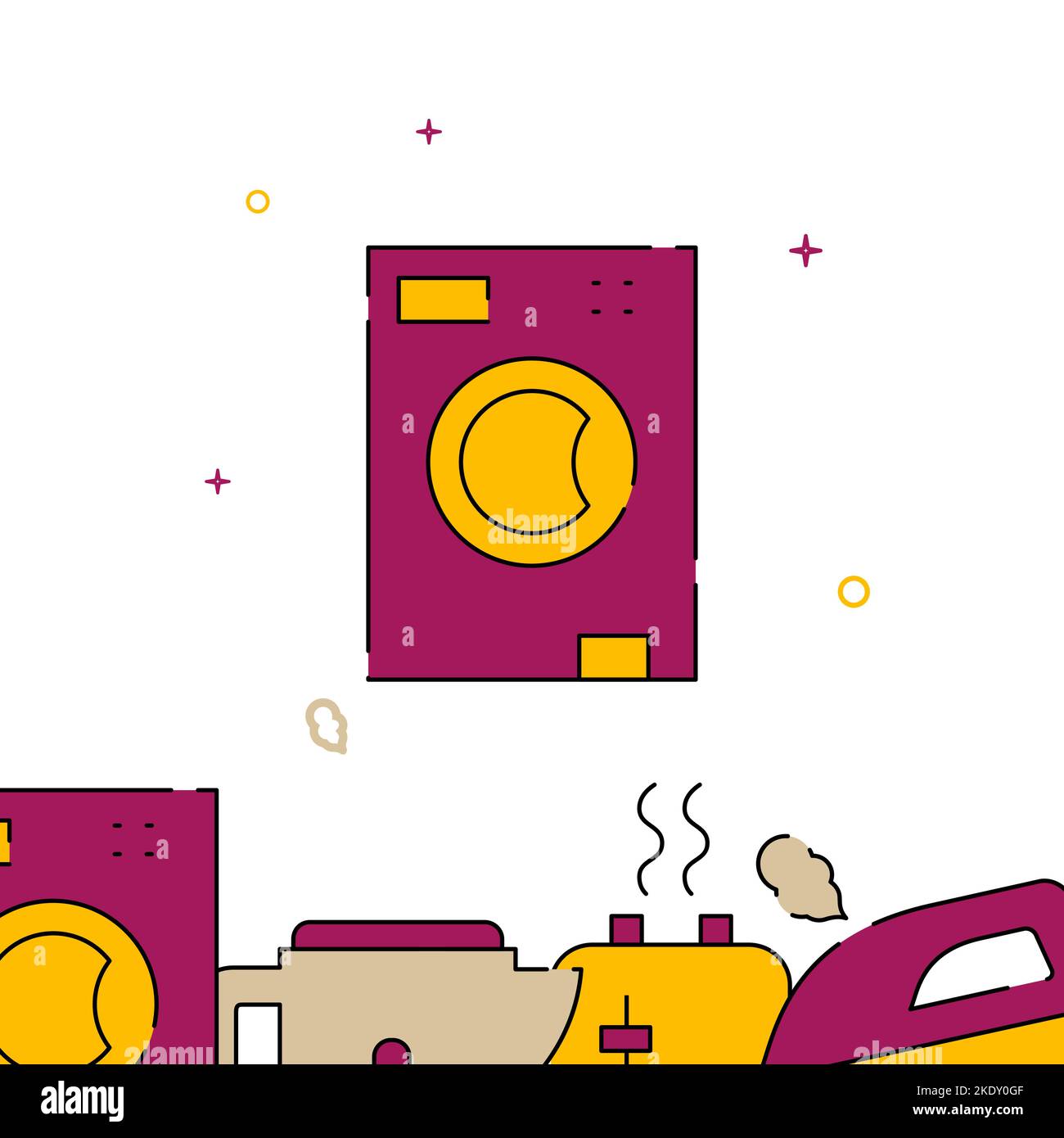 Washing machine, washer filled line vector icon, simple illustration, related bottom border ...