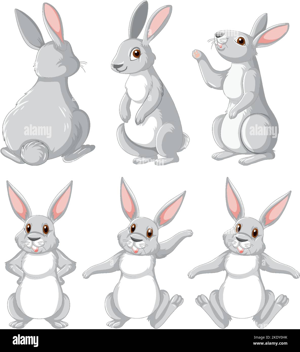 White rabbits in different poses set illustration Stock Vector Image ...