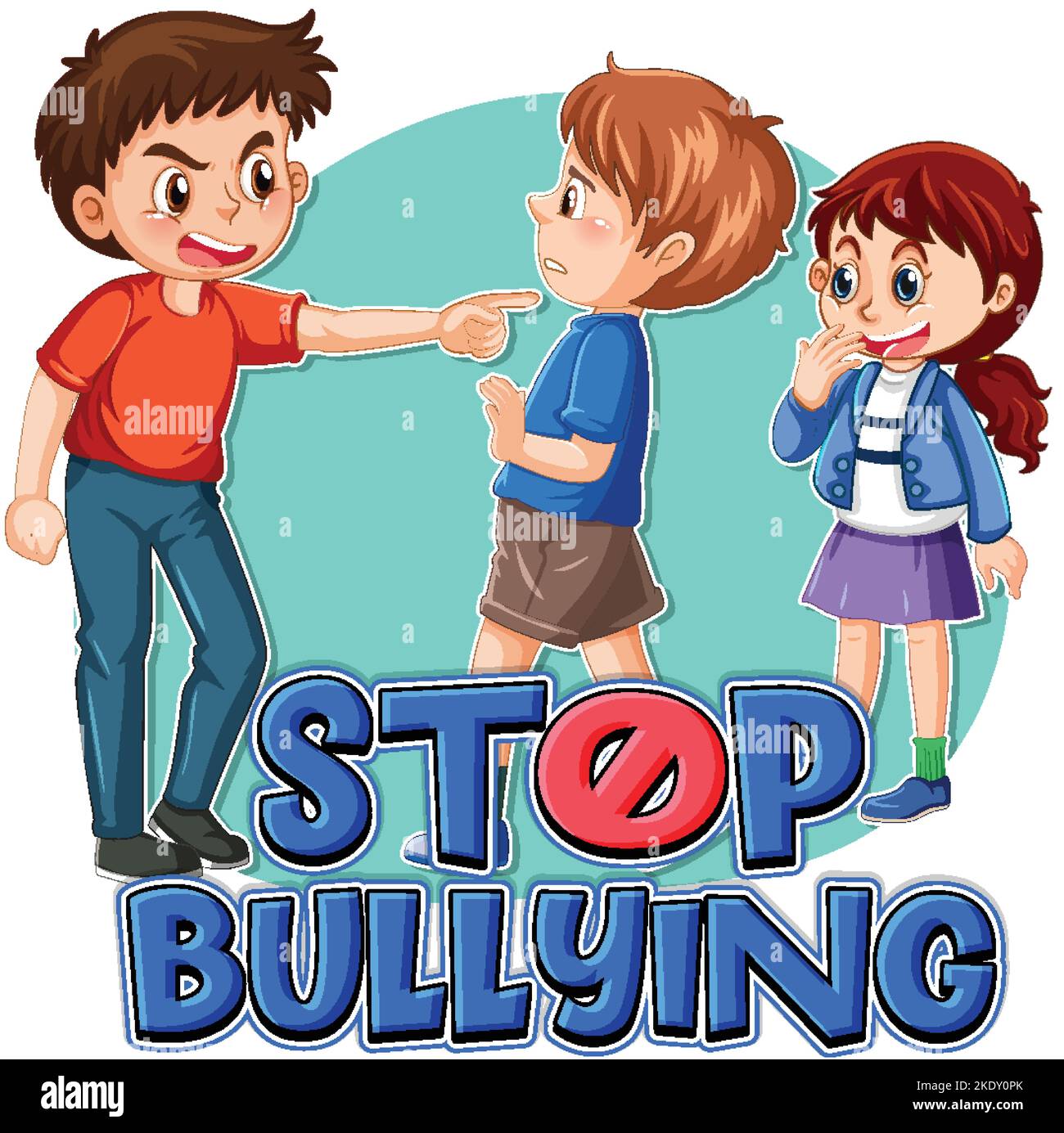 Stop Bullying text with cartoon character illustration Stock Vector ...