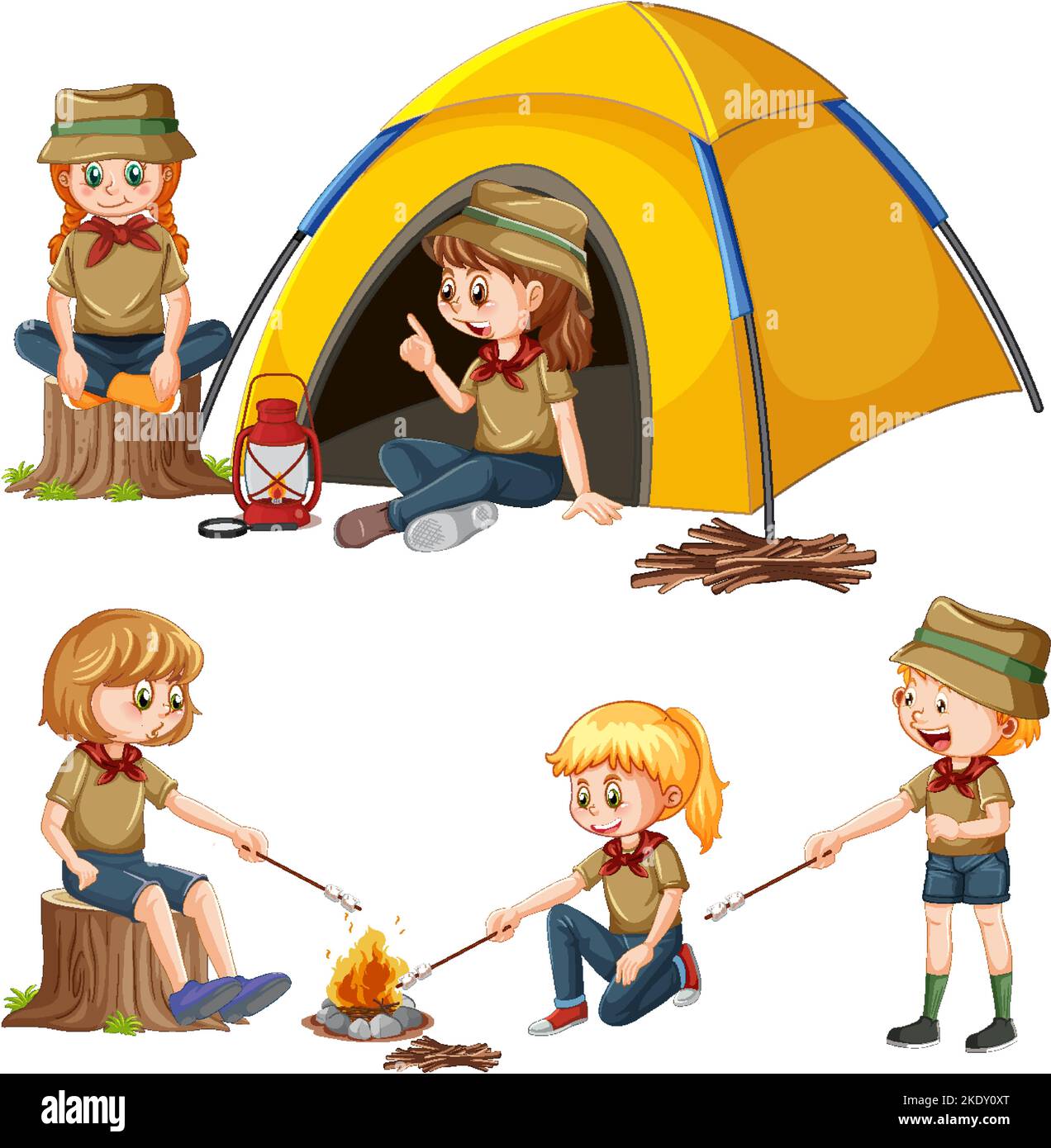 Set of different camping kids illustration Stock Vector Image & Art - Alamy