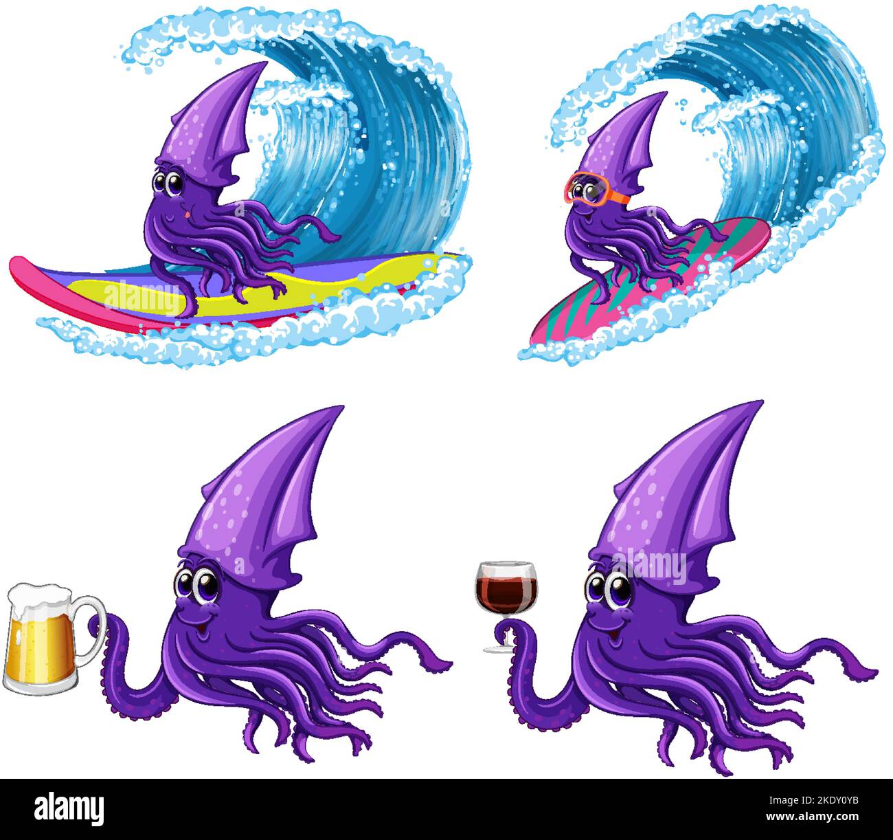 Squid cartoon characters set illustration Stock Vector Image & Art - Alamy
