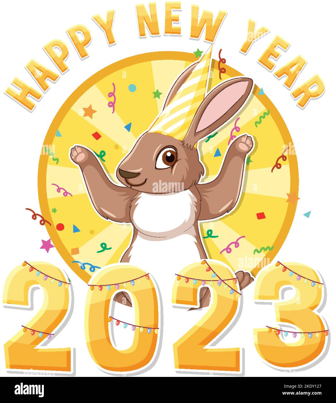 Happy New Year text with cute rabbit for banner design illustration ...