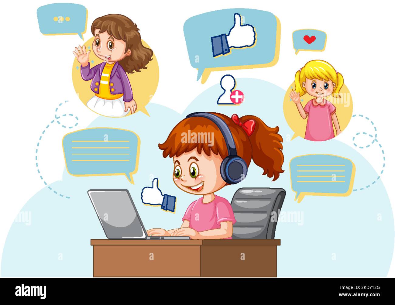 A girl using laptop for online learning illustration Stock Vector Image ...
