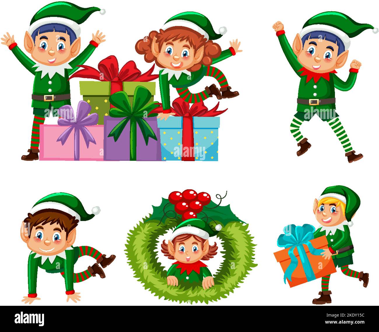 Set of Christmas elves in cartoon style illustration Stock Vector Image ...