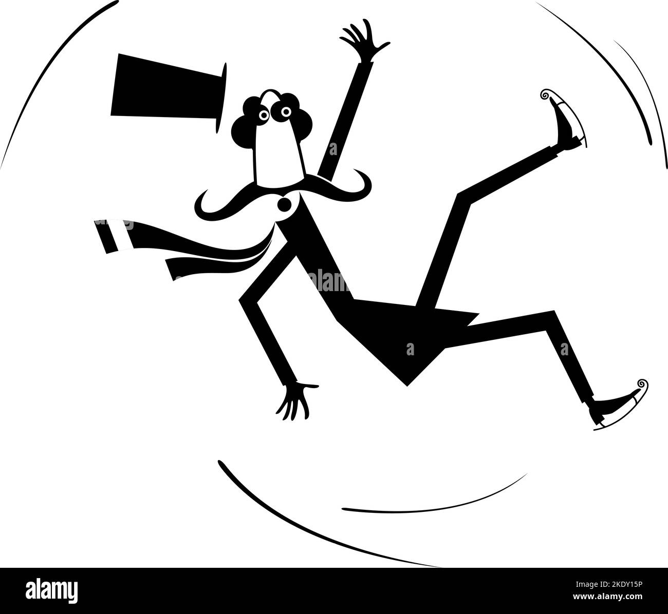 Falling down skater man illustration. Cartoon skater man in the top hat ...