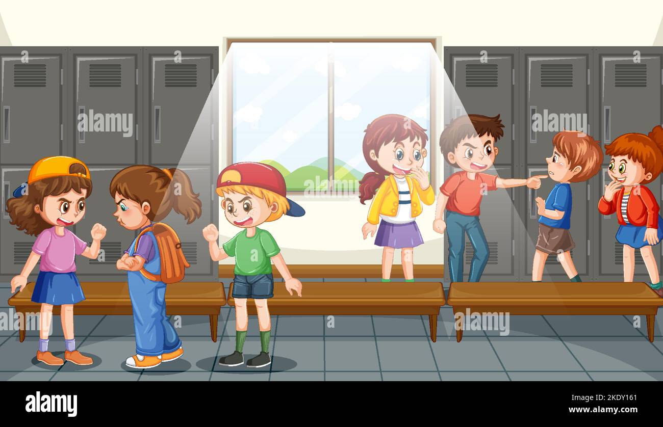 School bullying with student cartoon characters illustration Stock ...